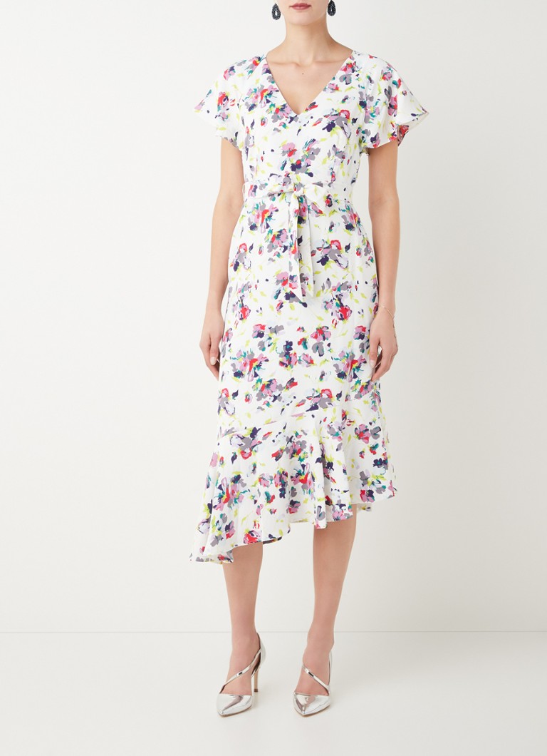 Phase Eight Lorel midi jurk met bloemenprint en V-hals • Wit • de Bijenkorf