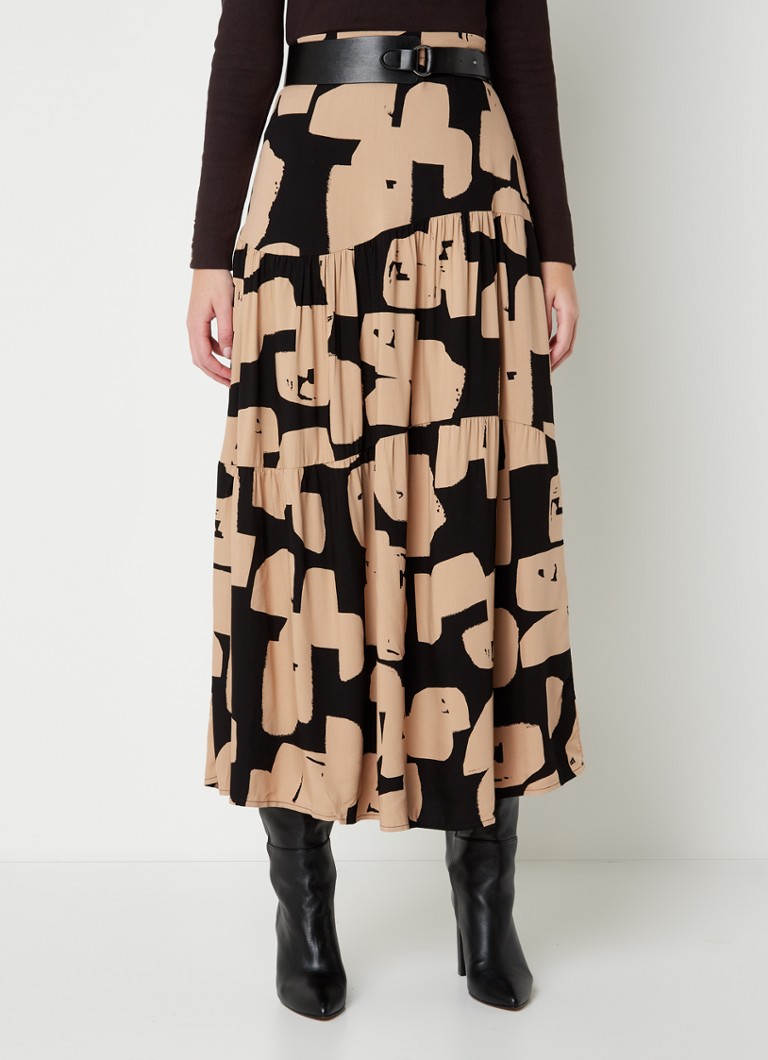 Phase Eight Luana Geo midirok met ceintuur en grafische print • Camel ...