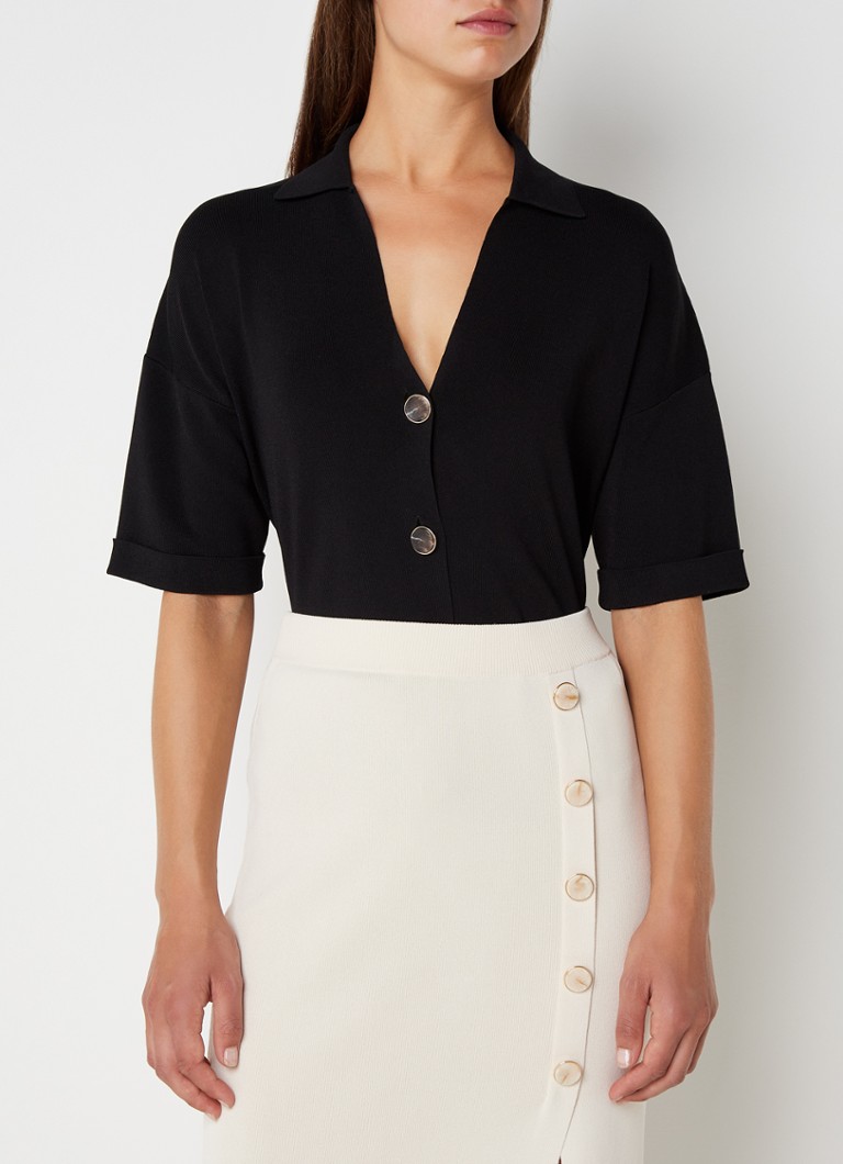 Phase Eight Mae fijngebreide top met sierknopen • Zwart • de Bijenkorf
