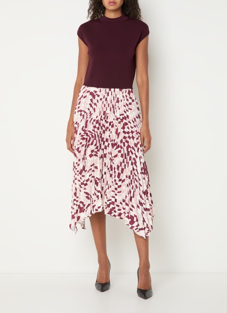 Phase Eight Maya fijngebreide midi jurk met plissé en ruitdessin ...