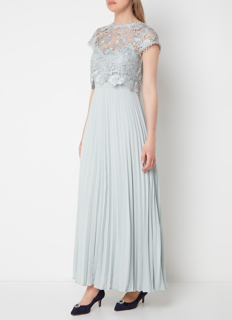 Phase Eight Michelle 2-in-1 maxi jurk met plissé en top van kant • Mint ...