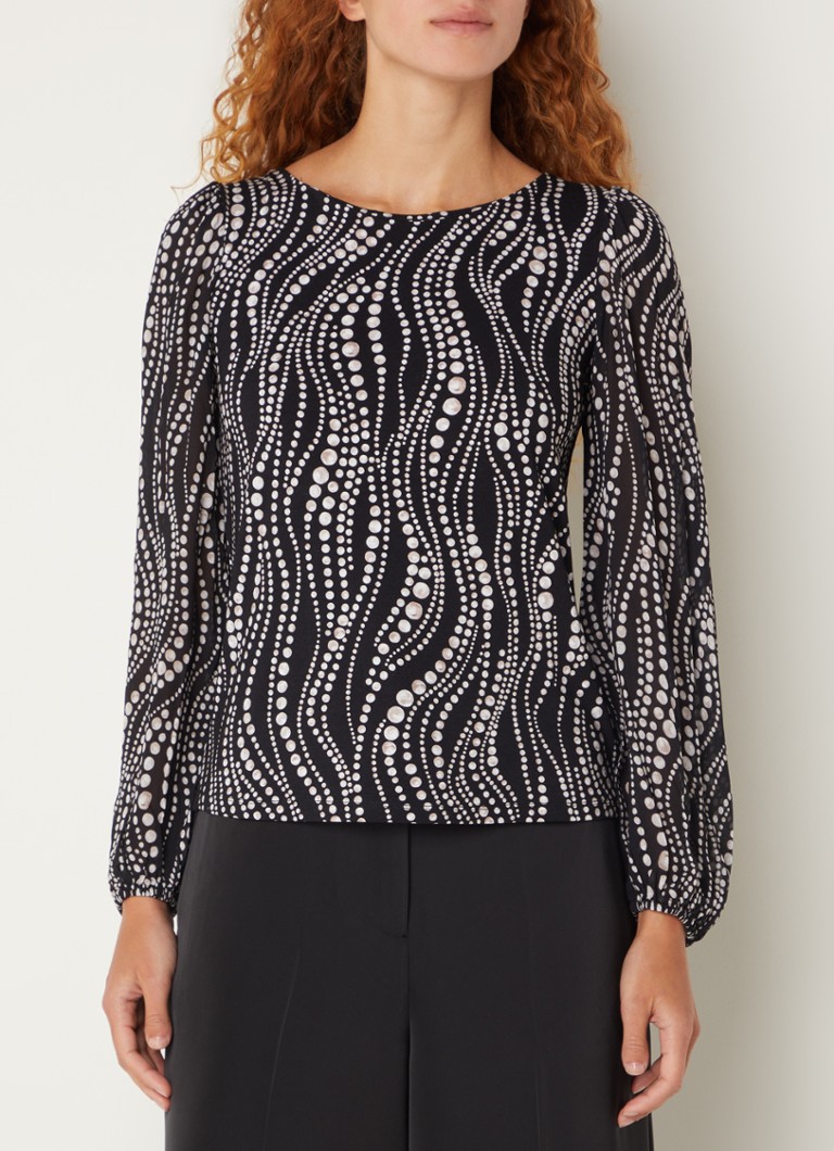 Phase Eight Patricia top met ballonmouw en print • Zwart • de Bijenkorf