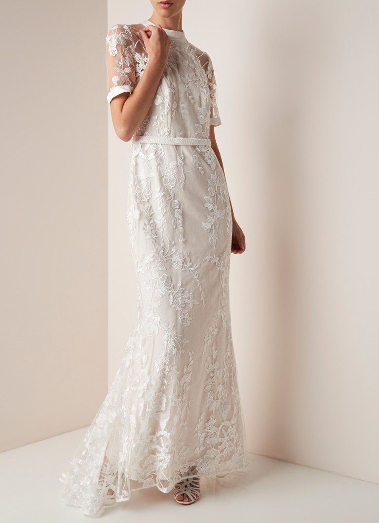 Phase Eight Poppy trouwjurk van kant met bloemenborduring • Creme • de ...