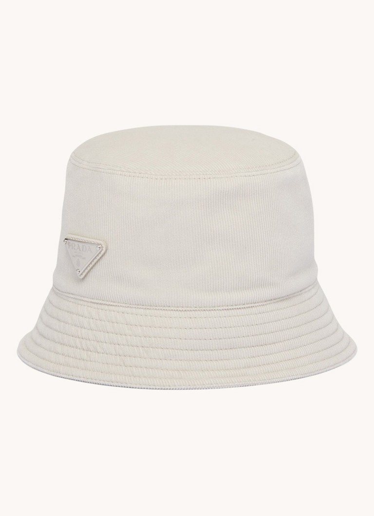Prada Bucket hoed van corduroy • Creme • de Bijenkorf