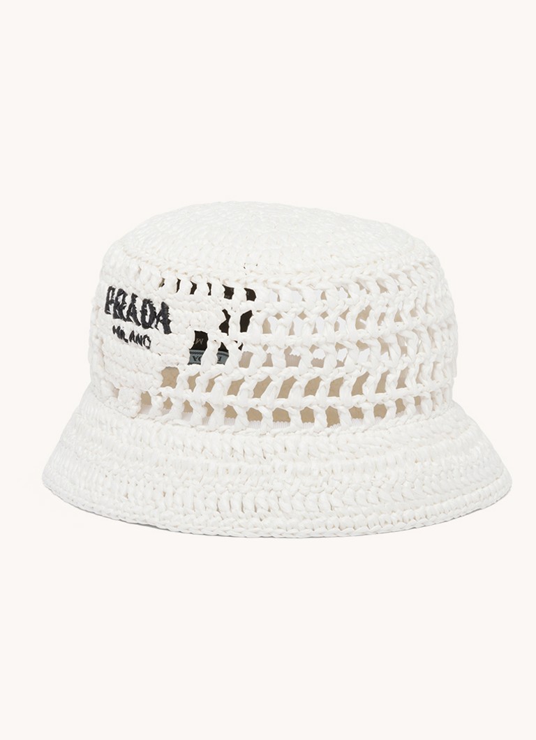 Prada Raffia bucket hoed met logoborduring • Wit • de Bijenkorf