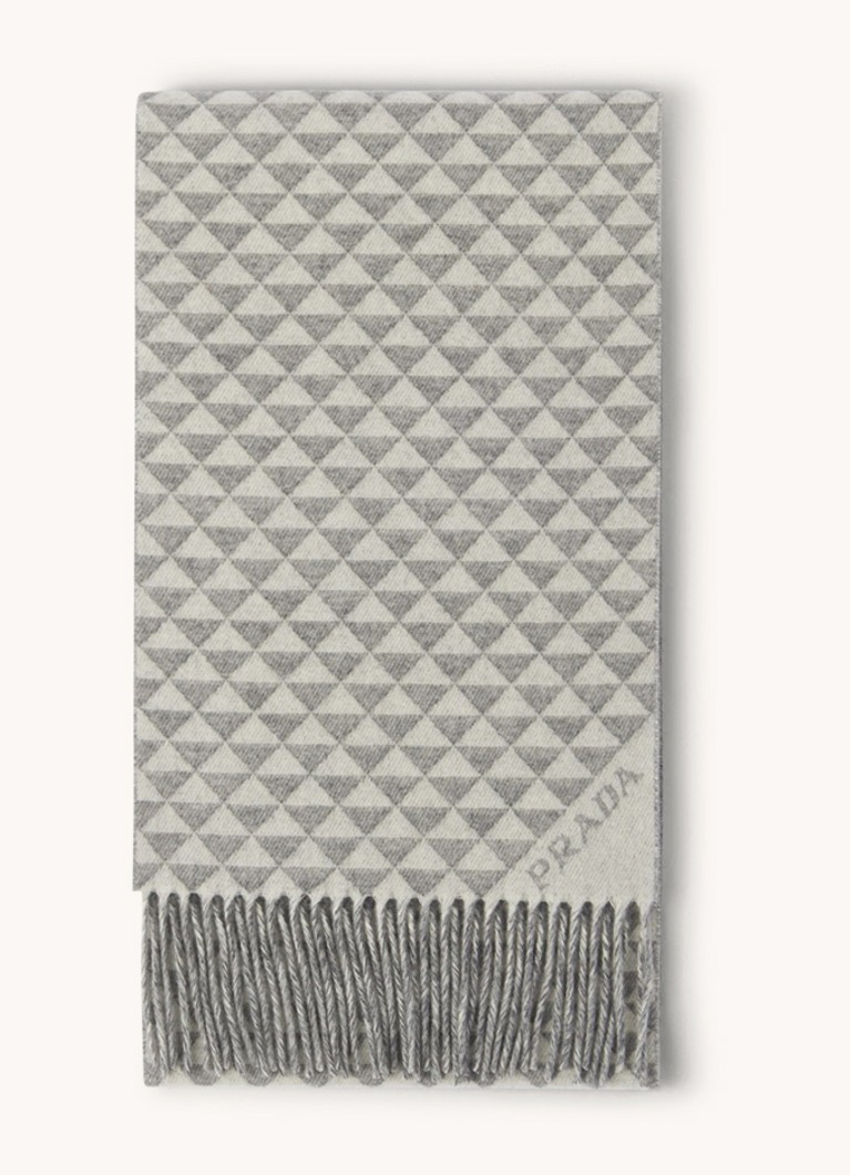 Prada Sjaal in kasjmierblend met grafische print 190 x 30 cm • Lichtgrijs • de Bijenkorf
