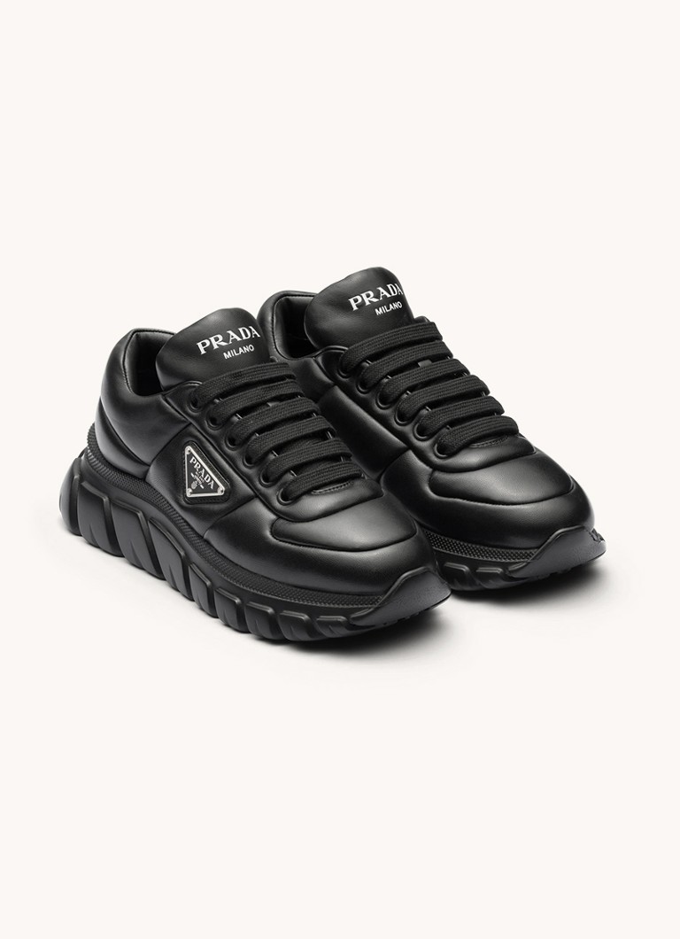 Prada Sneaker van leer met logo • Diepzwart • de Bijenkorf