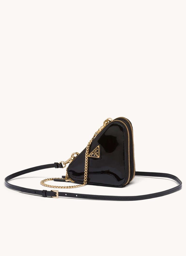 Prada Triangle Mini crossbodytas van lakleer • Zwart • de Bijenkorf