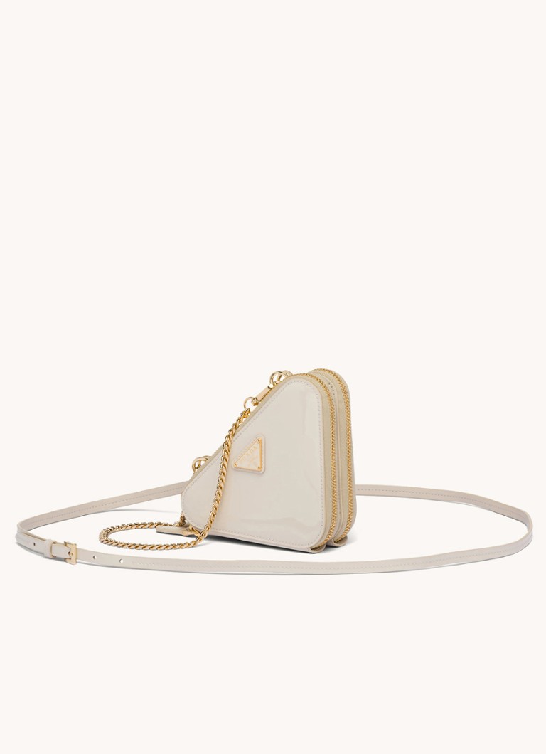 Prada Triangle Mini crossbodytas van lakleer • Gebroken wit • de Bijenkorf