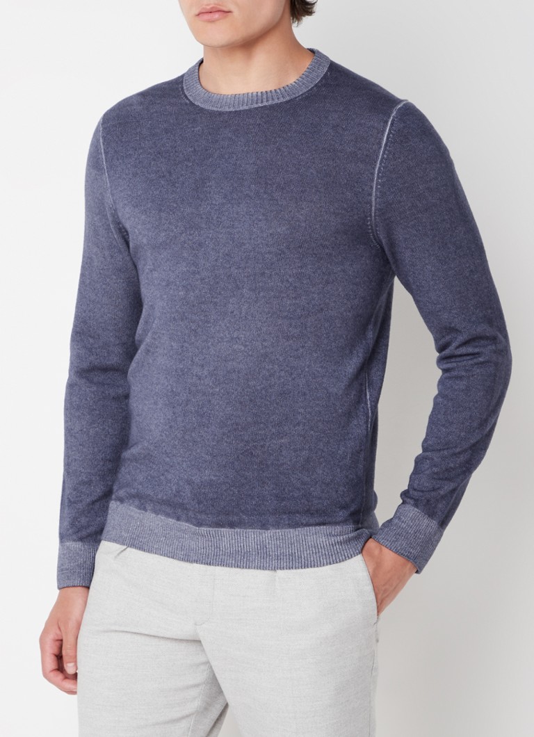 Profuomo Fijngebreide pullover met ronde hals • Staalblauw • de Bijenkorf