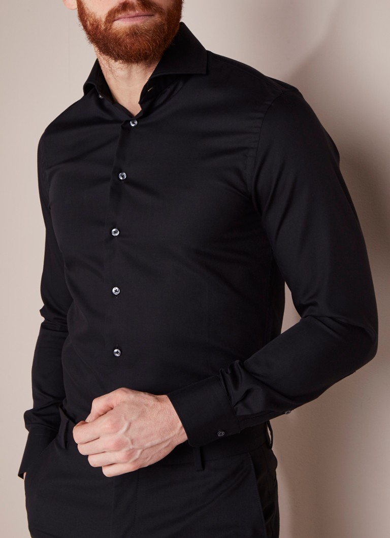 Profuomo Strijkvrij slim fit overhemd met wide spread-kraag • Zwart ...