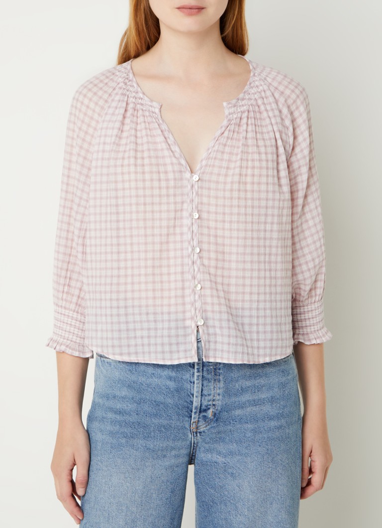 Rails Mariah blouse met ruitdessin en smockwerk • Oudroze • de Bijenkorf
