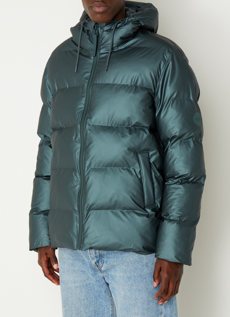 Rains Puffer jack met capuchon en steekzakken • Groen • de Bijenkorf