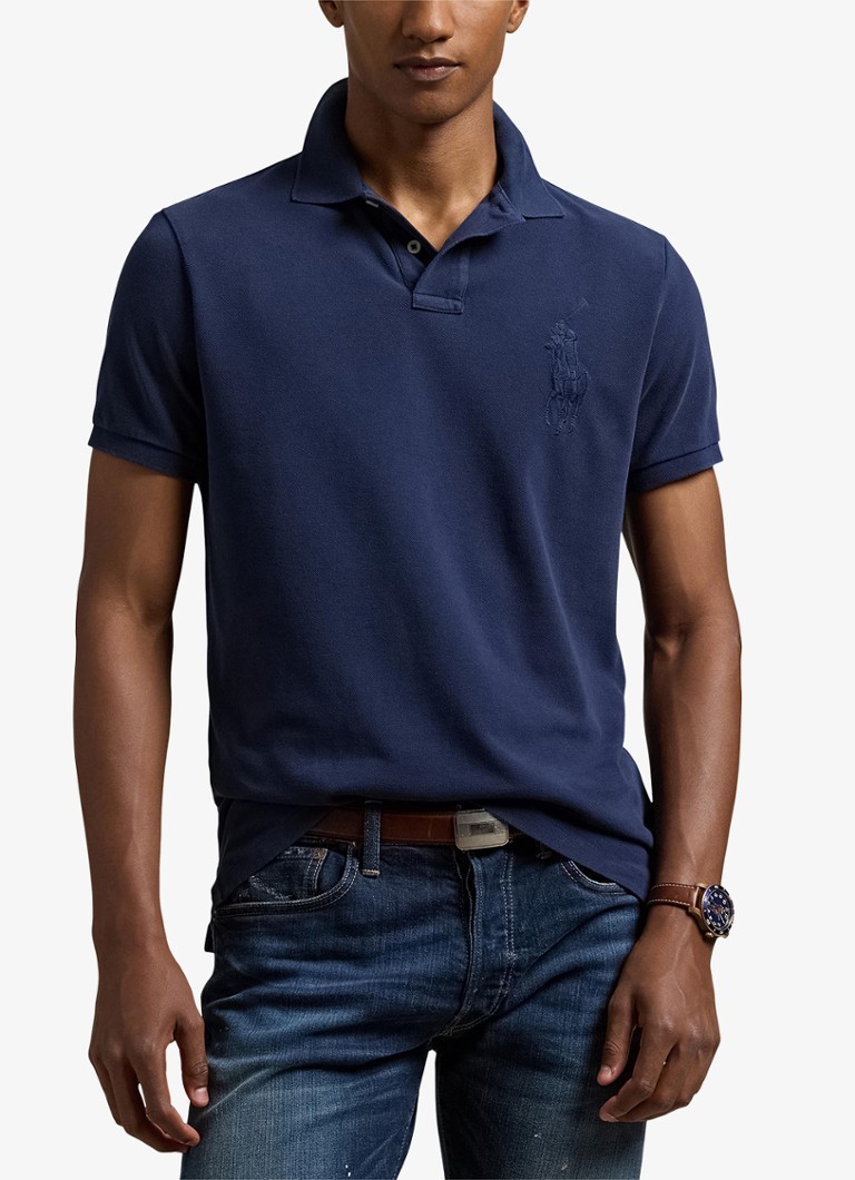 Ralph Lauren Custom Slim Fit Big Pony Mesh Polo Shirt • Cruise Navy / Blauw • de Bijenkorf