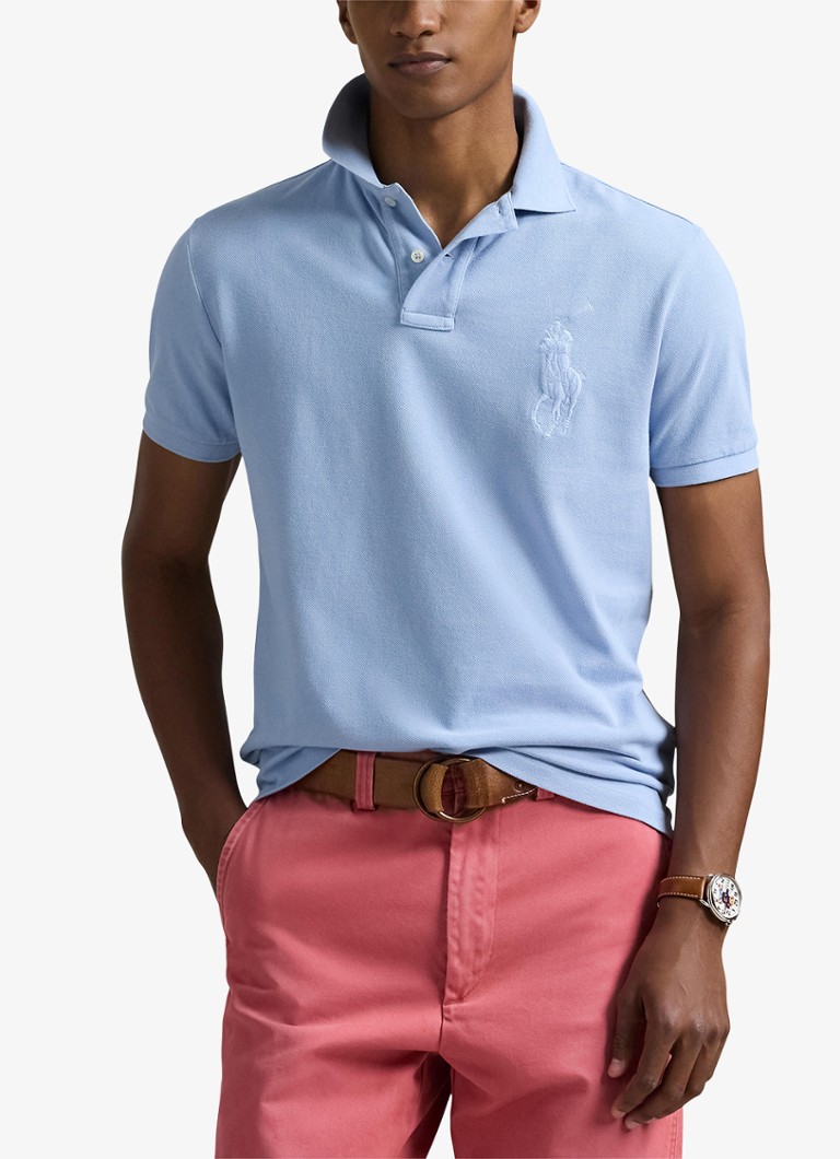 Ralph Lauren Custom Slim Fit Big Pony Mesh Polo Shirt • Chambray Blue / Blauw • de Bijenkorf