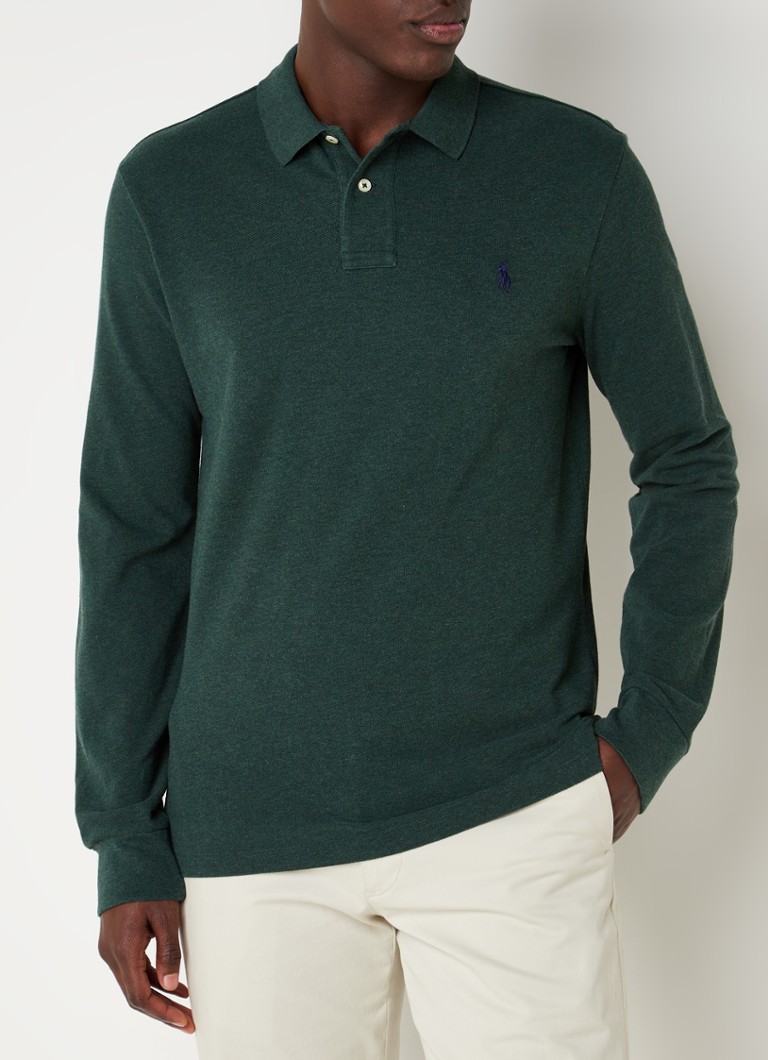 Ralph Lauren Custom Slim fit polo van piqué katoen met lange mouw ...