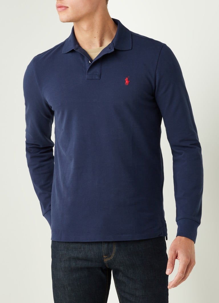 Ralph Lauren Custom slim fit polo van piqué katoen met lange mouw • Novelty - Navy • de Bijenkorf