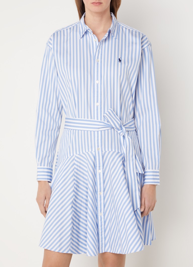 Ralph Lauren Dad mini blousejurk met streepprint en strikceintuur ...