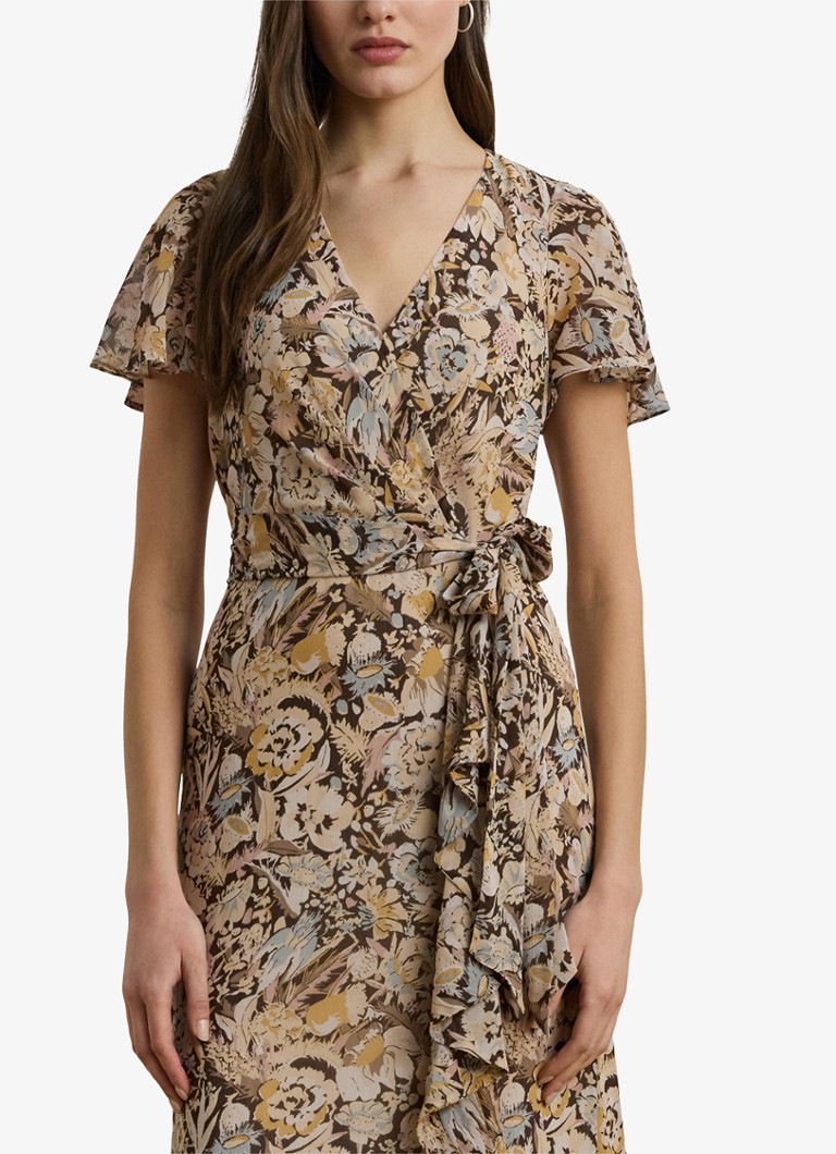 Ralph Lauren Gebloemde jurk met vlindermouwen en riem • Lichtbruin • de ...