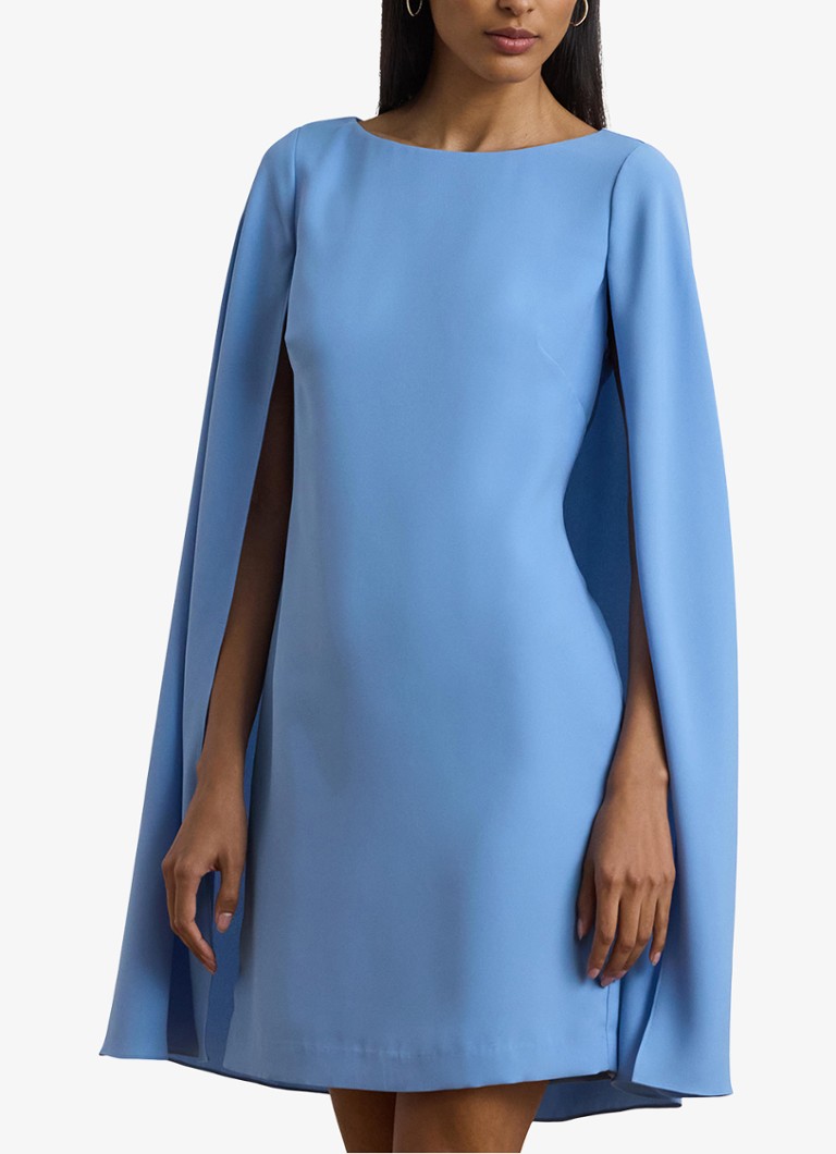 Ralph Lauren Georgette cocktailjurk met cape • Sky Blue / Blauw • de ...