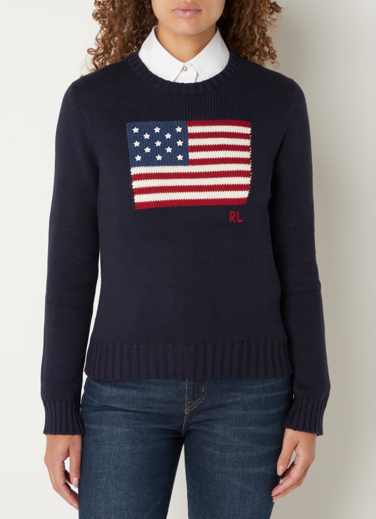 Ralph Lauren Grofgebreide trui met ingebreid patroon • Blauw • de Bijenkorf