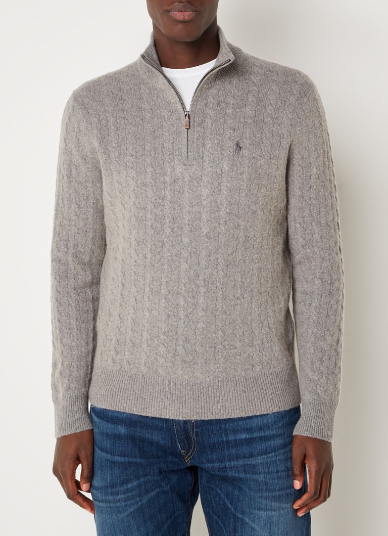 Ralph Lauren Kabelgebreide sweater met halve rits en logoborduring ...