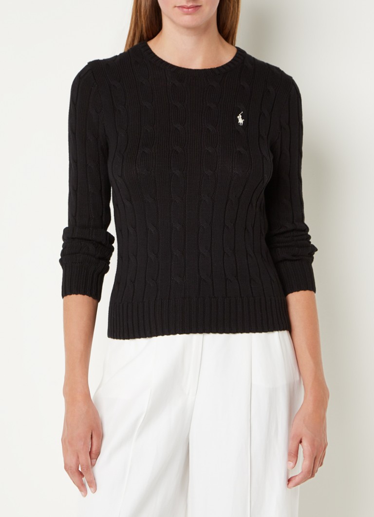 Ralph Lauren Kabelgebreide trui met logoborduring • Zwart • de Bijenkorf