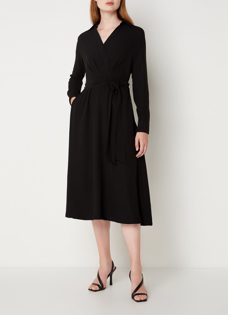 Ralph Lauren Midi Wikkeljurk Met Strikceintuur • Zwart • De Bijenkorf