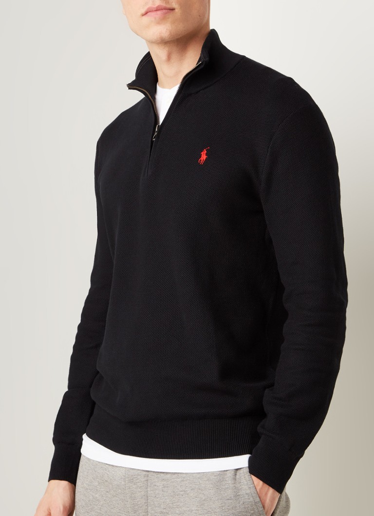 Ralph Lauren Pullover Van Katoen Met Halve Rits En Structuur • Black