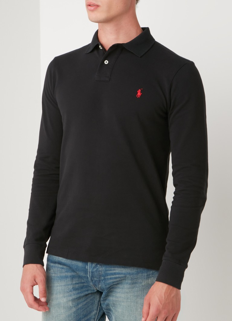 Ralph Lauren Slim fit polo van piqué katoen met lange mouw • Polo Black ...