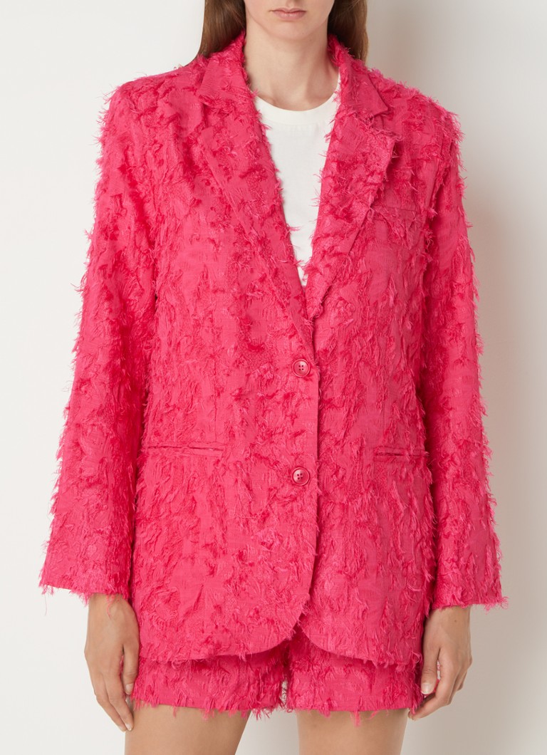 Refined Department Bodi Feather blazer met structuur • Fuchsia • de ...