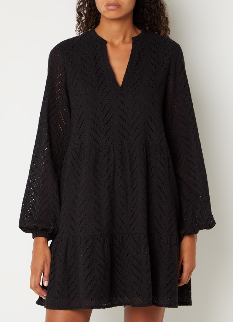 Refined Department Jennifer mini jurk met broderie • Zwart • de Bijenkorf