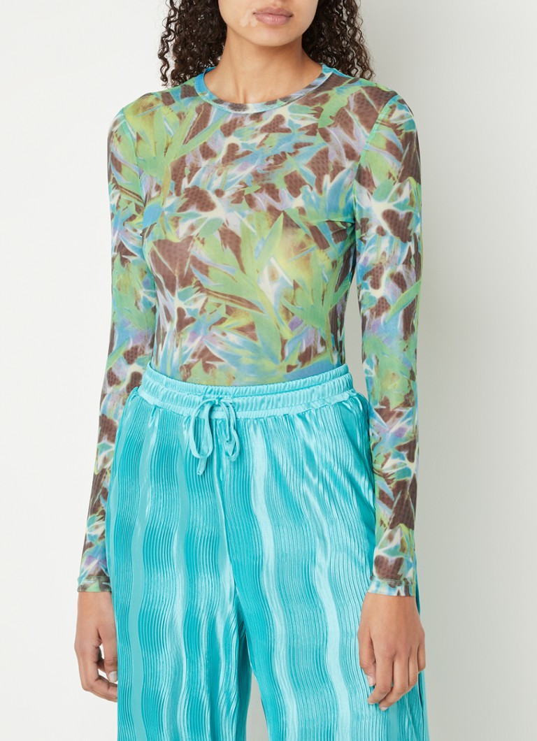 Refined Department Melody top van mesh met print • Groen • de Bijenkorf