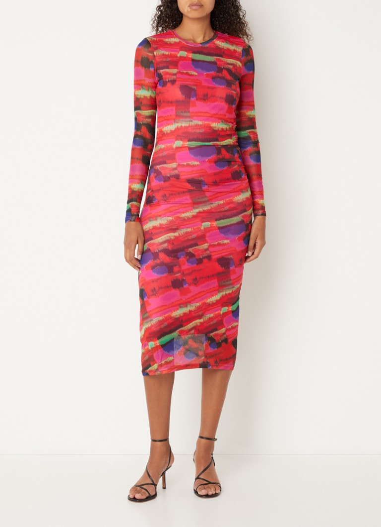 Refined Department Samantha midi jurk met print en plooidetail • Rood ...