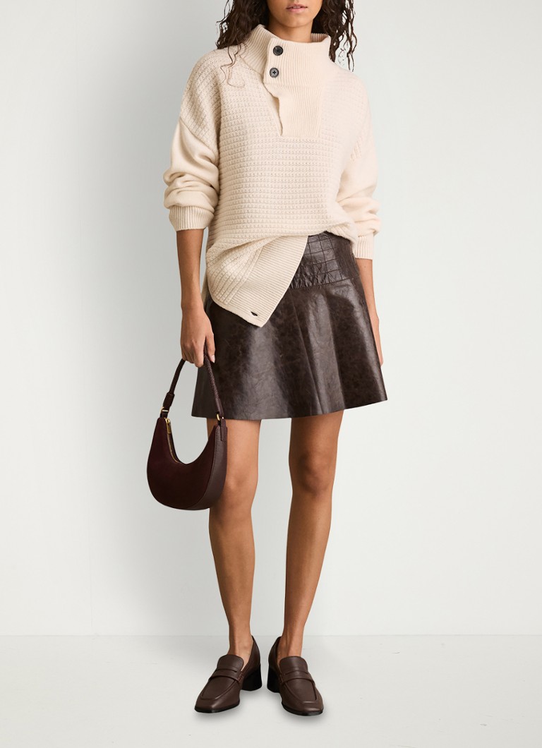 Reiss Charlie mini A-lijn rok van leer • Bruin • de Bijenkorf