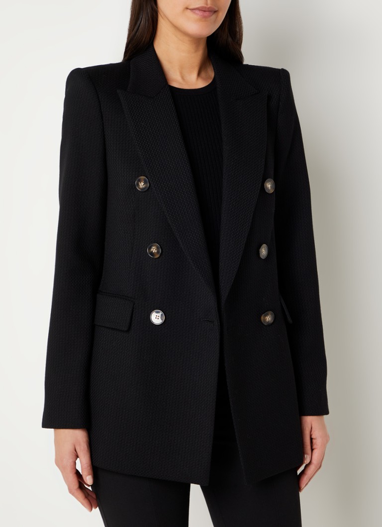 Reiss Lana double-breasted blazer in wolblend met structuur • Zwart ...