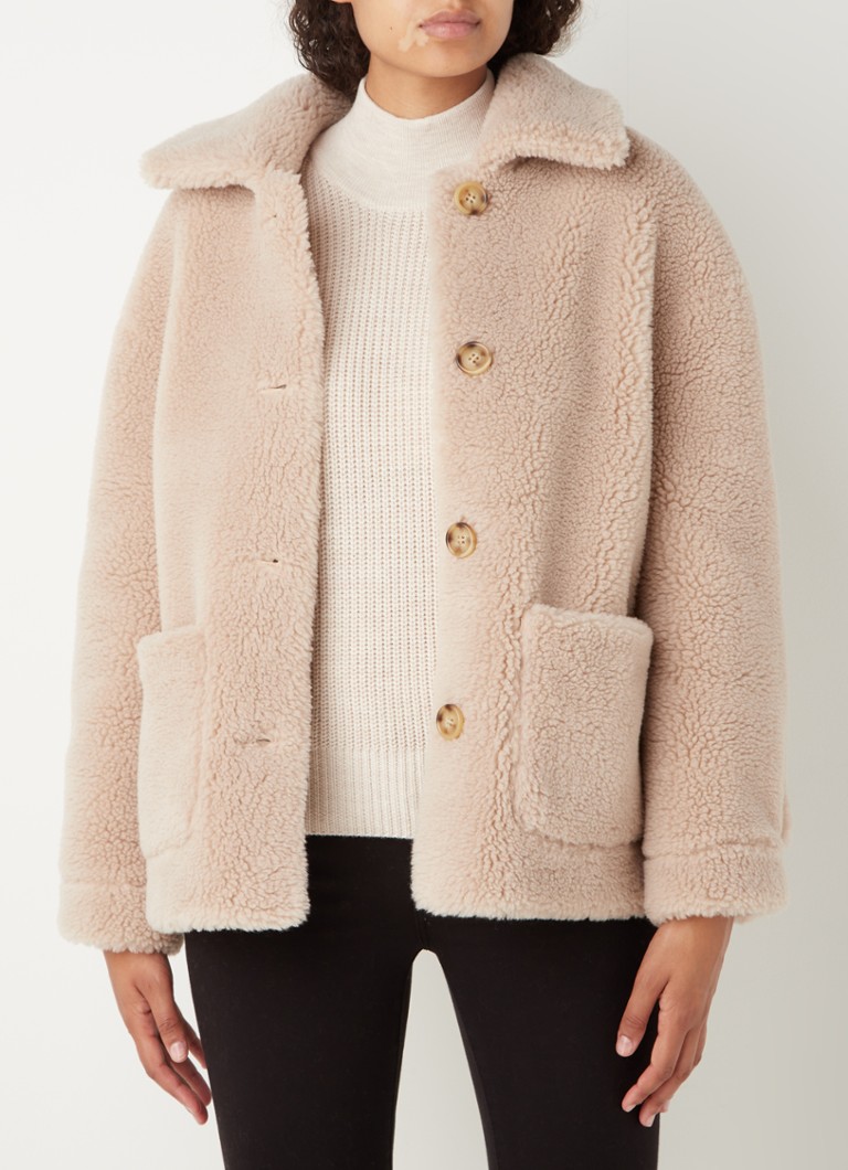 Repeat Reversible teddy jas in wolblend met opgestikte zakken • Beige ...