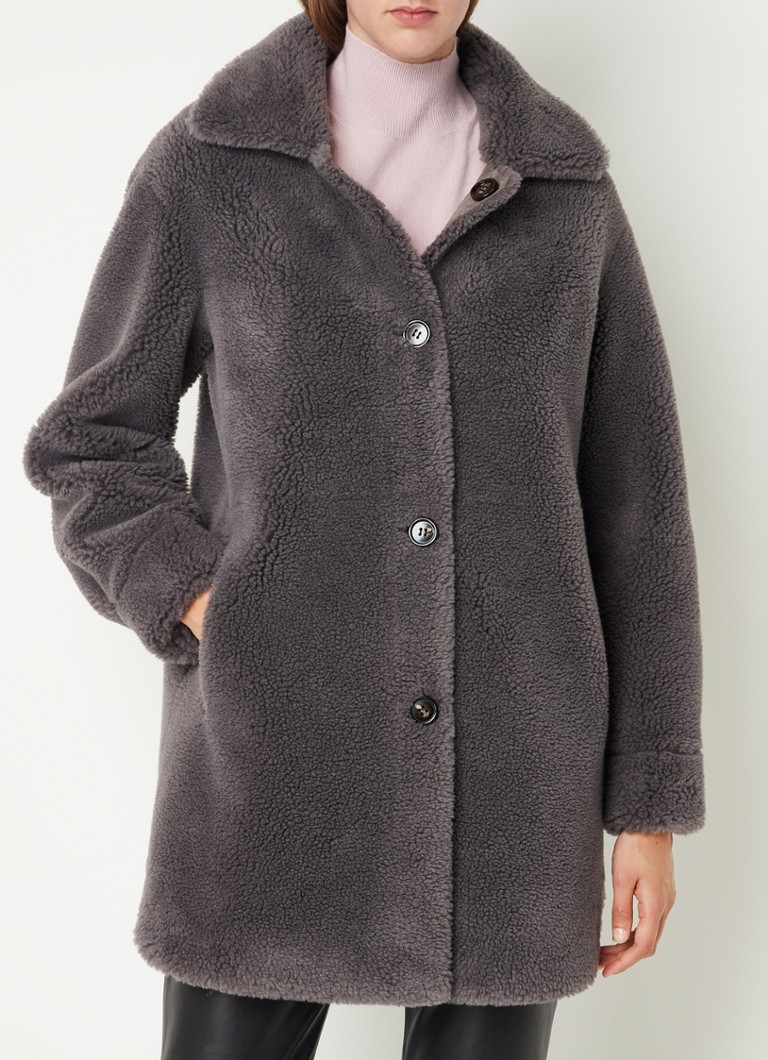 Repeat Reversible teddy jas in wolblend met steekzakken • Donkergrijs ...