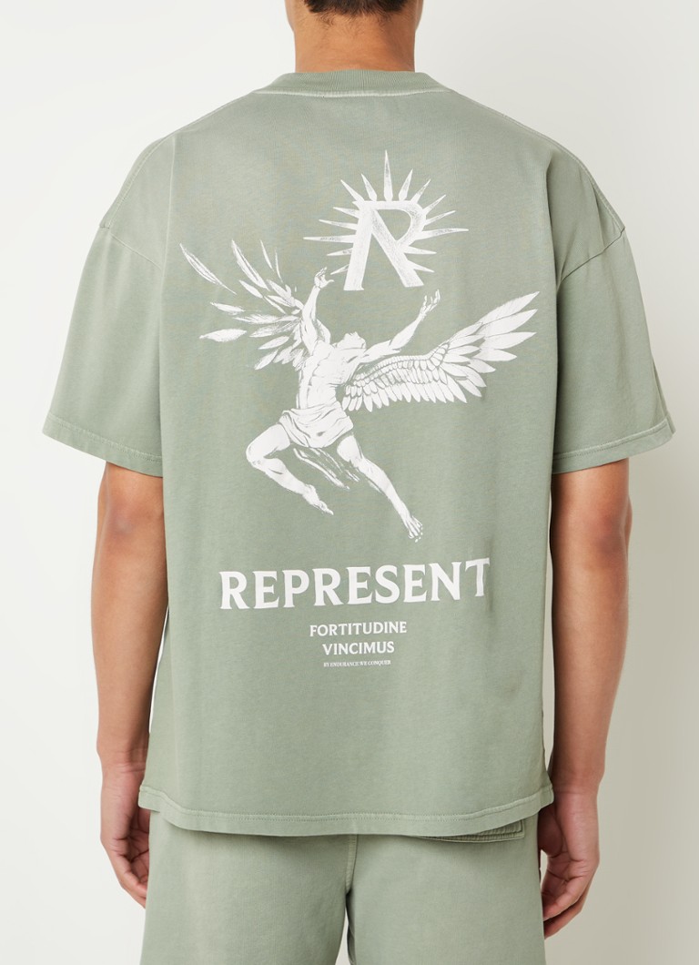 Represent Icarus T-shirt met logo- en backprint • Lindegroen • de Bijenkorf