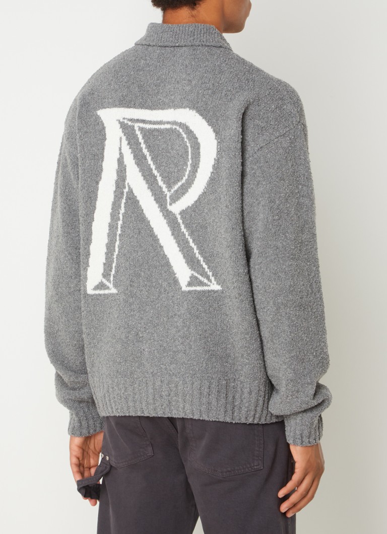 Represent Initial R. grofgebreide polo in wolblend met logo • Grijs ...