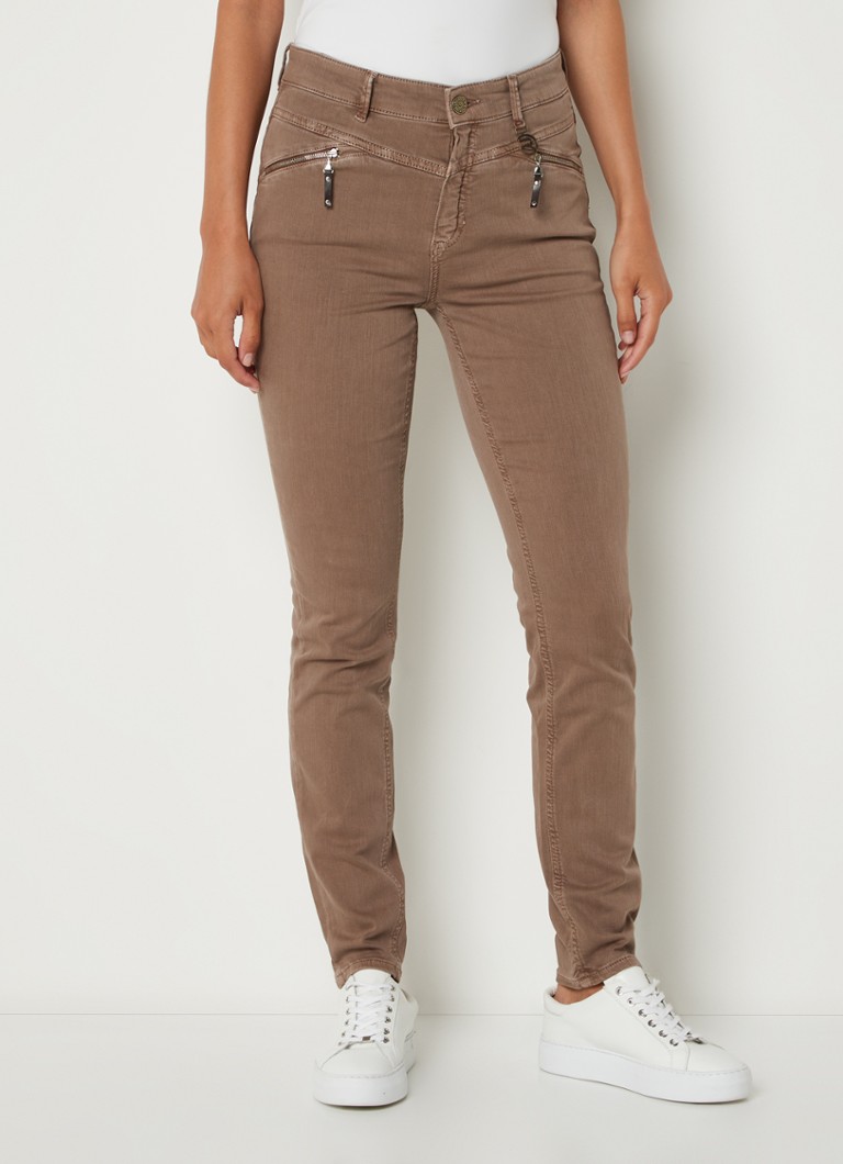 Rosner Audrey high waist skinny jeans met ritszakken • Taupe • de Bijenkorf