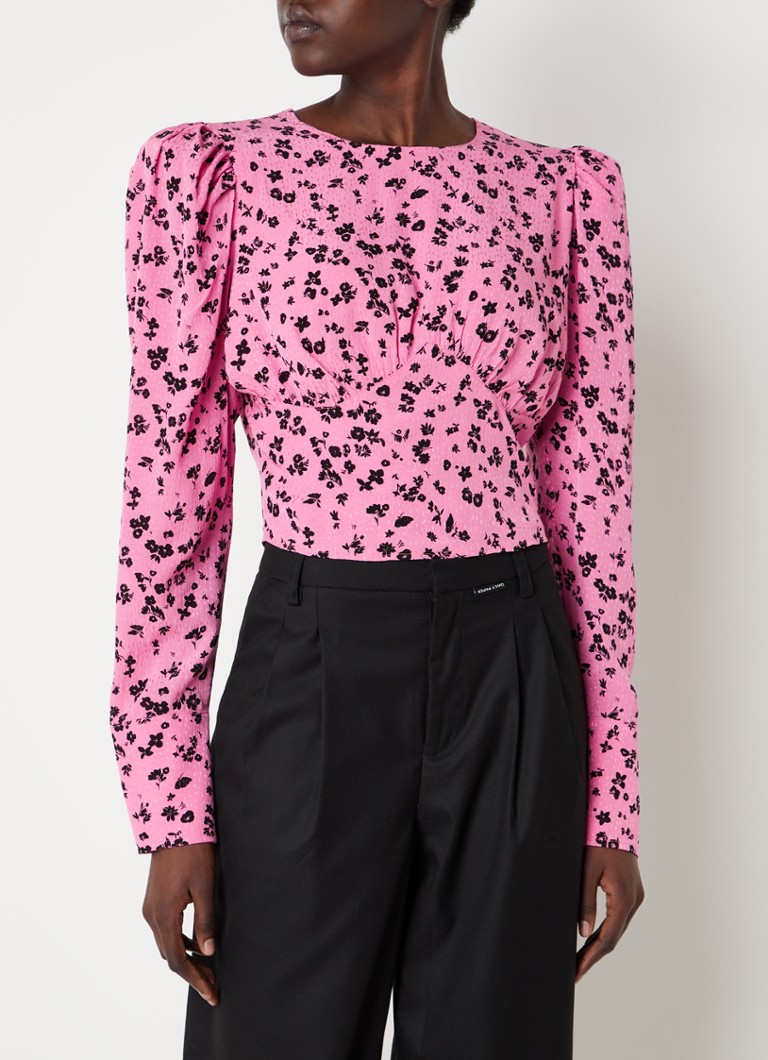 ROTATE Crop top met jacquard dessin en pofmouw • Donkerroze • de Bijenkorf