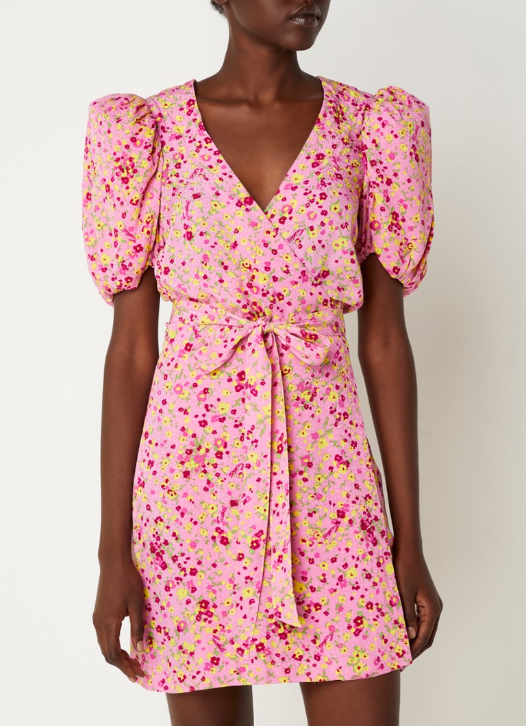 ROTATE Midi jurk met bloemenprint en pofmouw • Roze • de Bijenkorf