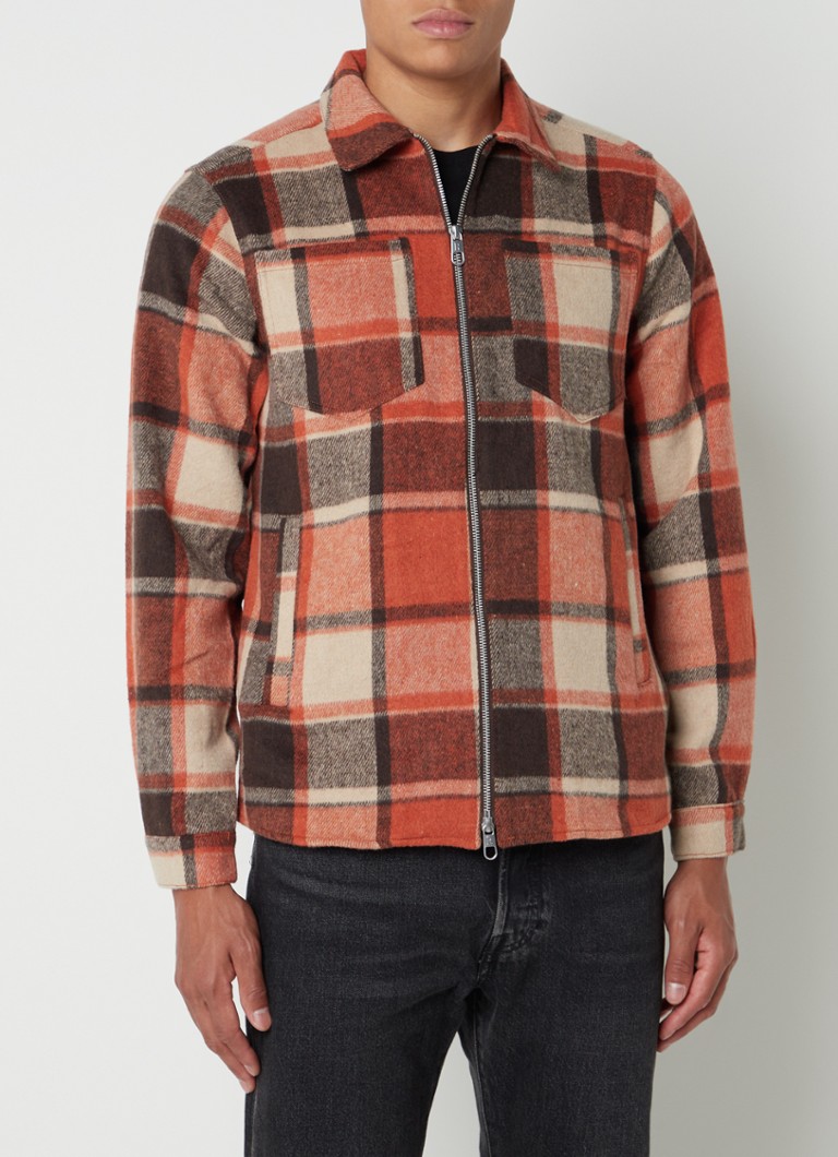 RVLT Revolution Overshirt in wolblend met ruitdessin • Oranjerood • de ...