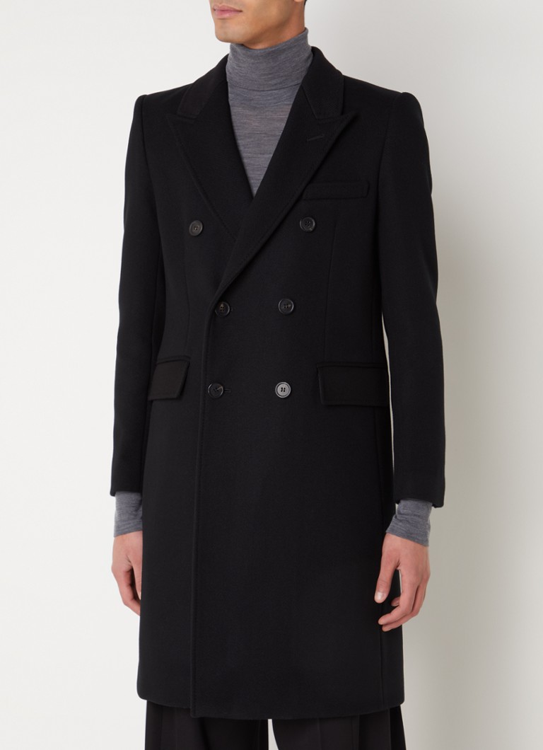 Saint Laurent Double-breasted mantel in kasjmierblend met klepzakken ...