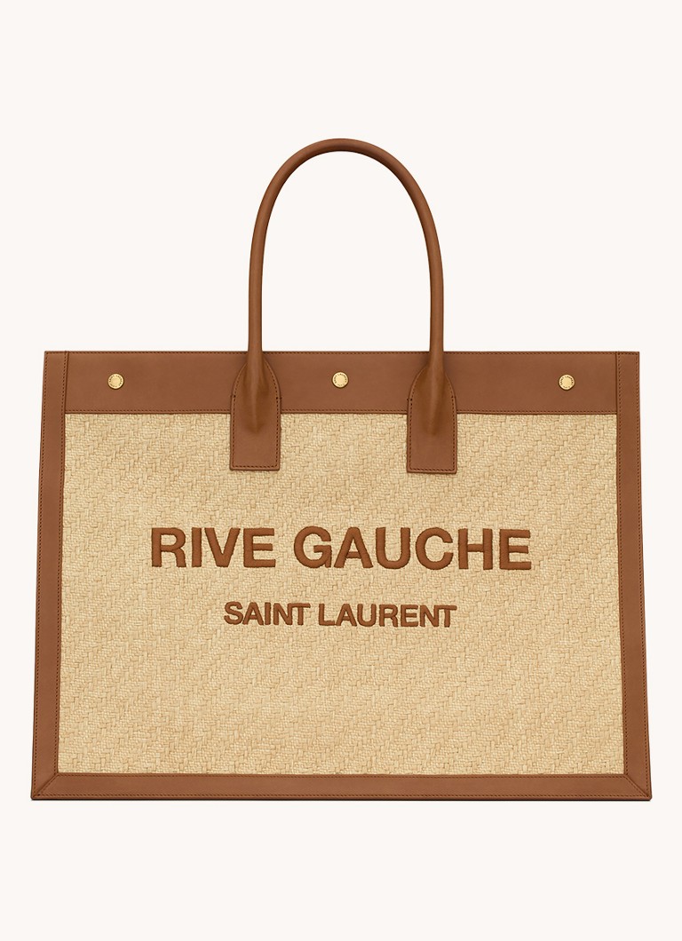 Saint Laurent Rive Gauche shopper van raffia met kalfsleren details ...
