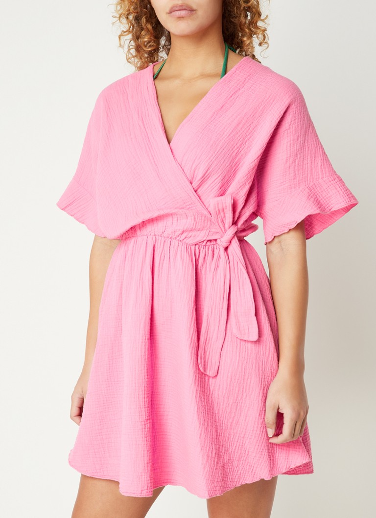 Sam Friday Mini strandjurk met structuur en strikceintuur • Roze • de ...