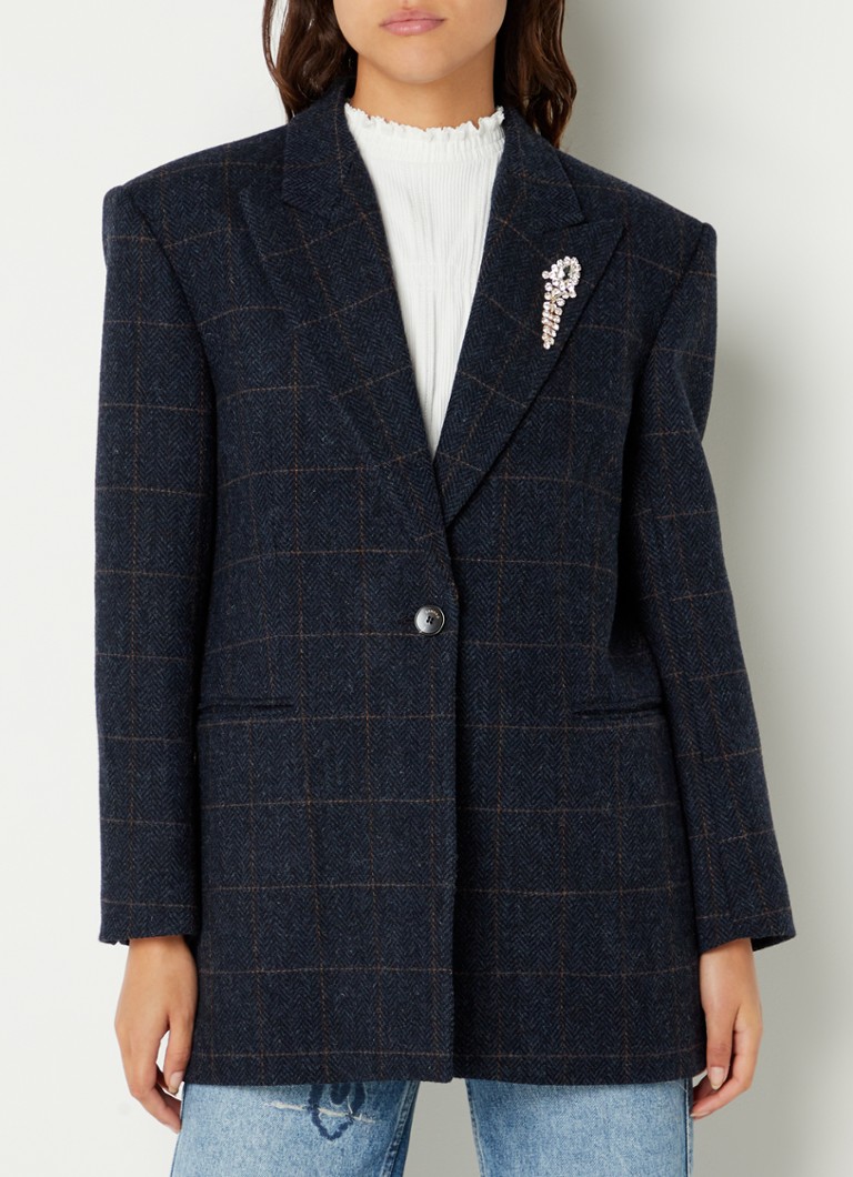 Sandro Blazer van wol met ruitdessin • Blauw • de Bijenkorf