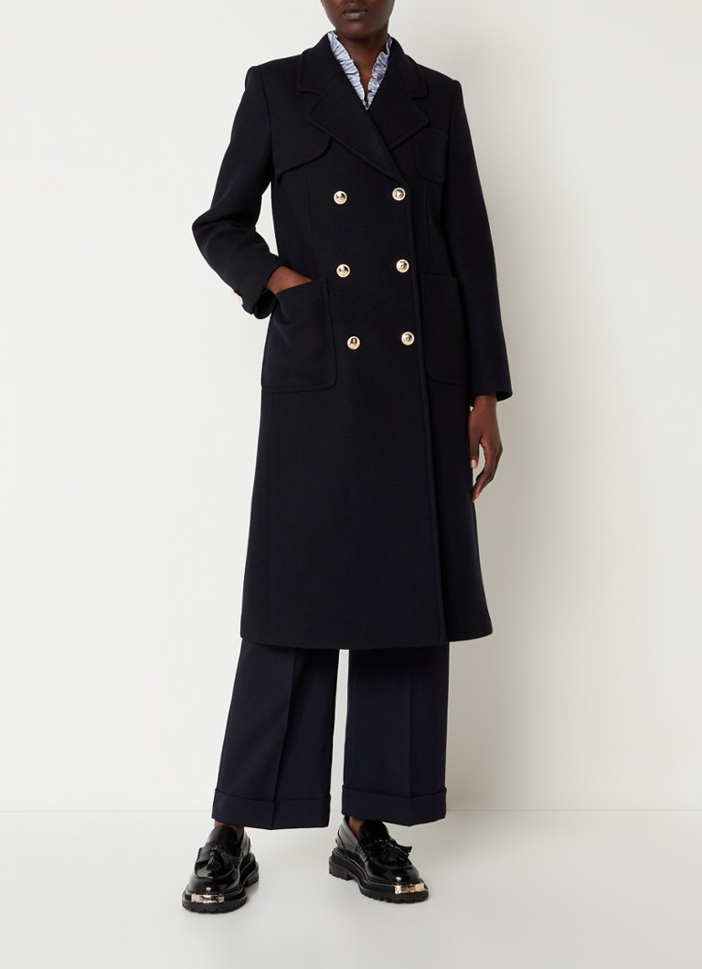 Sandro Double-breasted mantel van wol • Donkerblauw • de Bijenkorf
