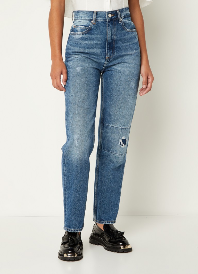 Sandro Larsson high waist tapered fit cropped jeans met medium wassing • Blauw • de Bijenkorf